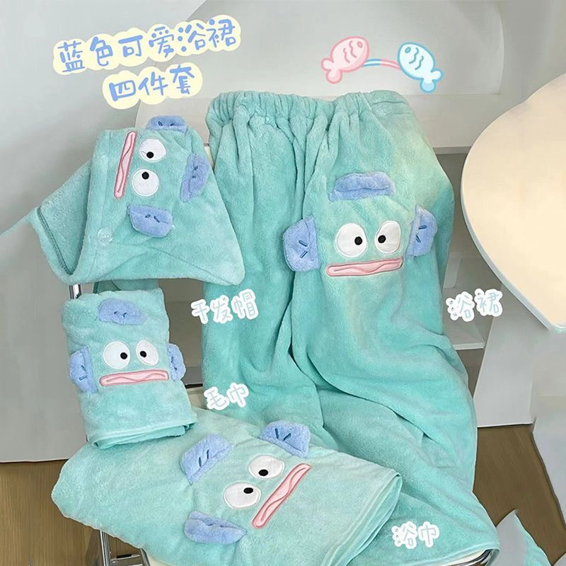 Sanrio Japan Hangyodon Fish Chouyu Bath Small Towel Bathrobe Dress Hair ...