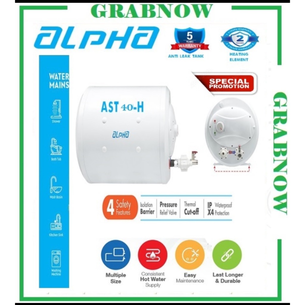 ALPHA AST-40-H Storage Water Heater - 40 Litre (Horizontal Model) | Shopee Singapore