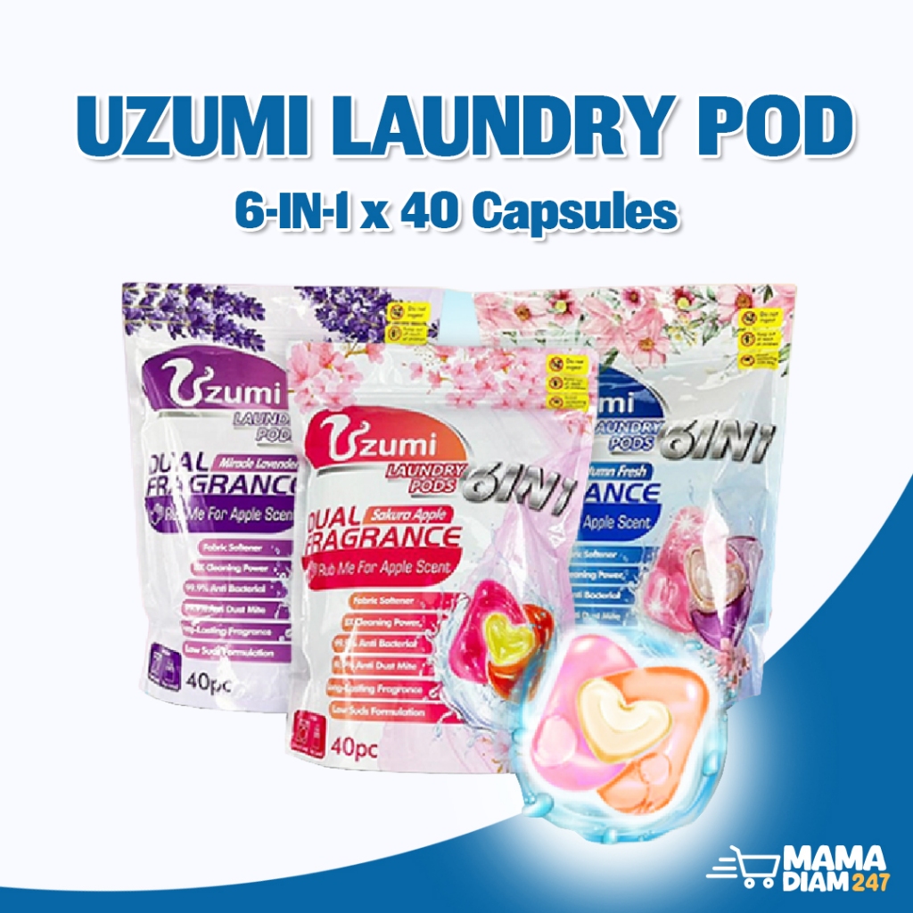 Uzumi 6 in 1 40pcs Laundry Capsules Detergent Dual Fragrance Capsules ...