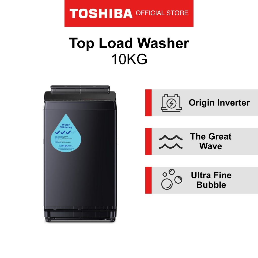 [Bulky] Toshiba AW-DUM1100JS T16 10Kg Top Load Washer, Water Efficiency ...