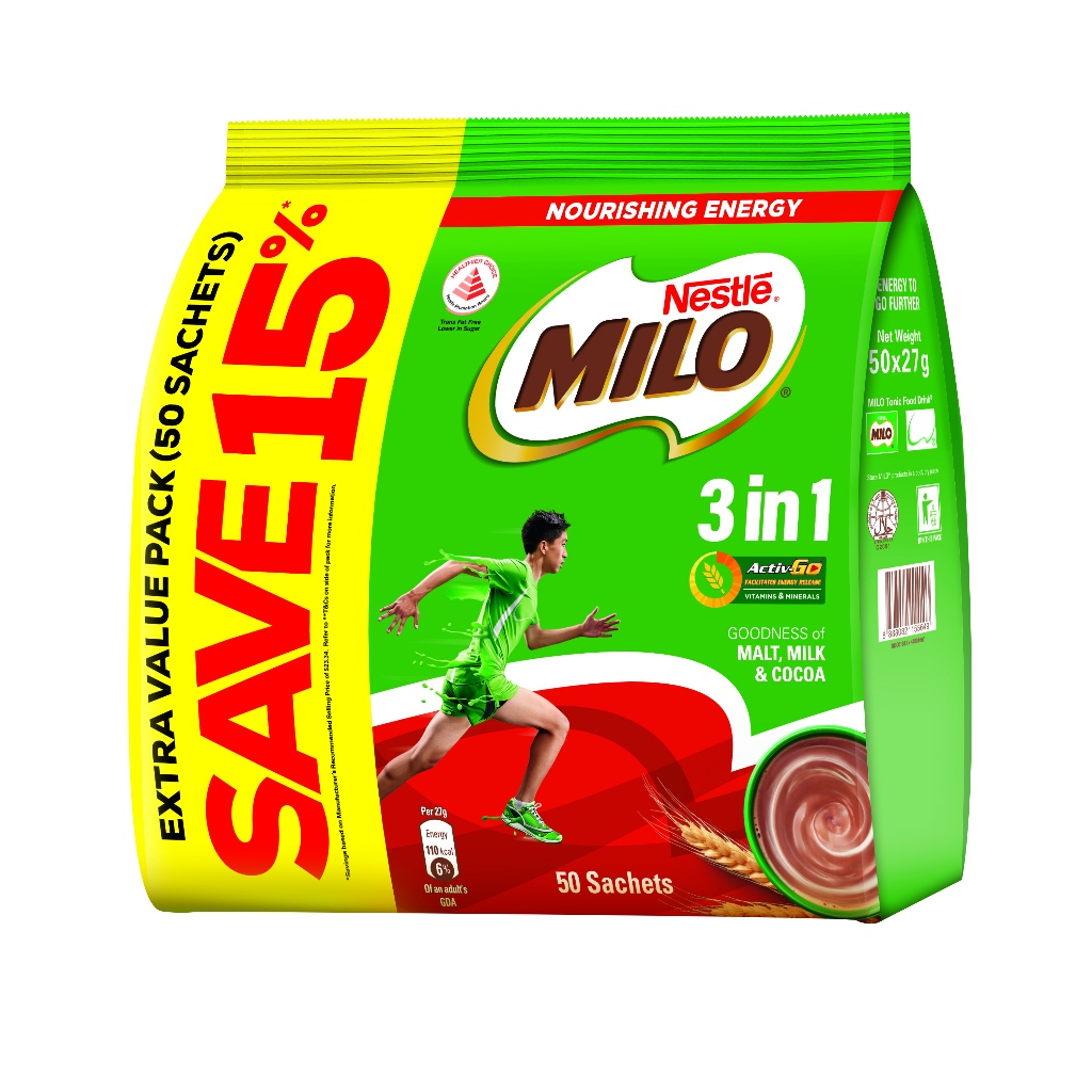 [VALUE PACK] MILO 3in1 Chocolate Malt Powder with Milk 50 sachets x 27g ...