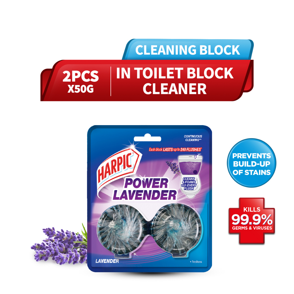 Harpic Power Lavender Toilet In-Cistern Block Power 50g Twin Pack 2s ...