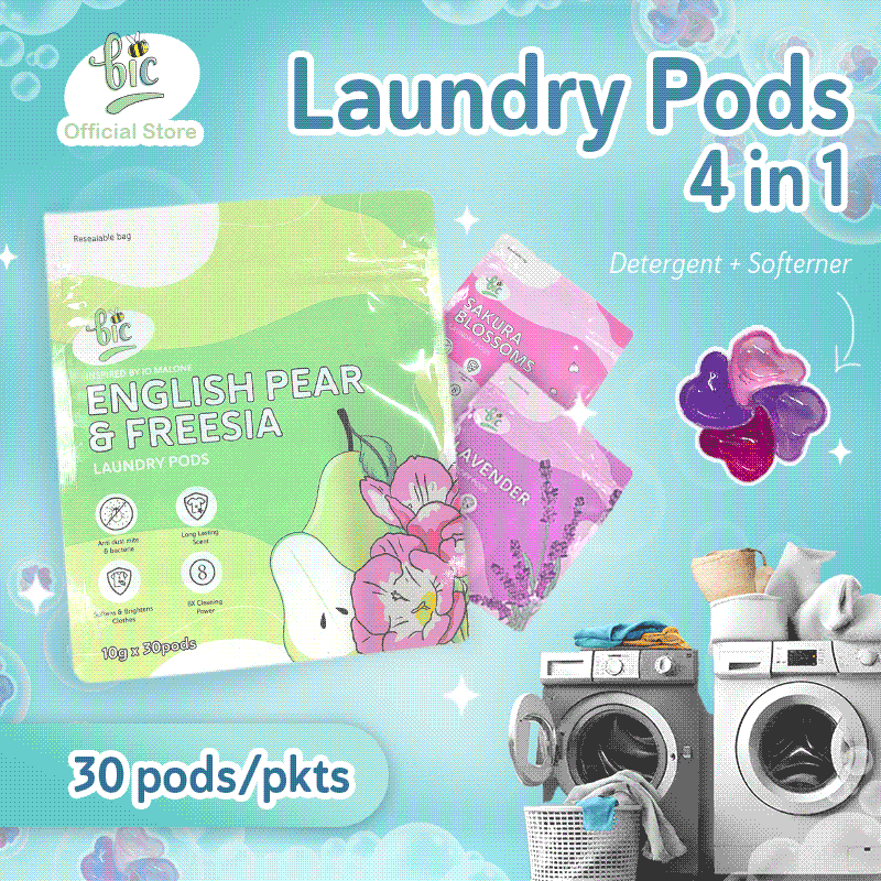 BIC BUNDLE OF 8 Laundry Pod Capsule 4-IN-1 CLEANING LONG LAST FRAGRANCE ...