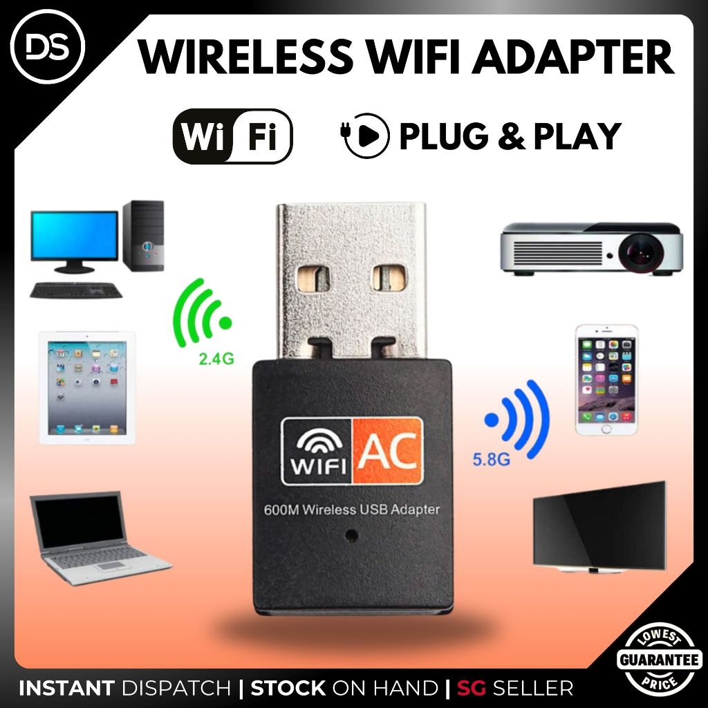 SG🛡️ USB Wireless Wifi Adapter 600Mbps Wifi Dongle Dual Band 2.4G / 5G ...