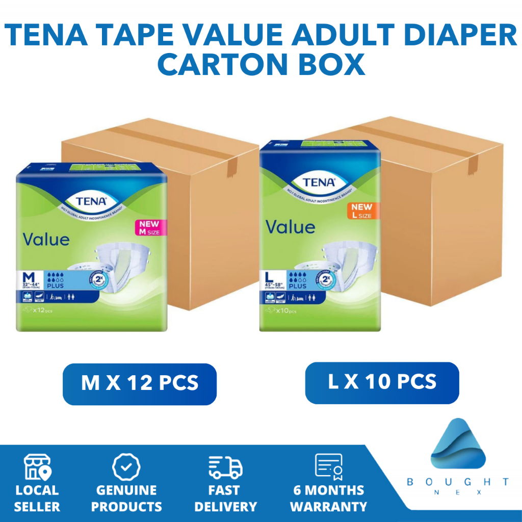TENA Tape Value Adult Diaper [ 8 Packs x 1 Carton ] M/L Slim Fit Leakproof Absorbent Comfortable ...