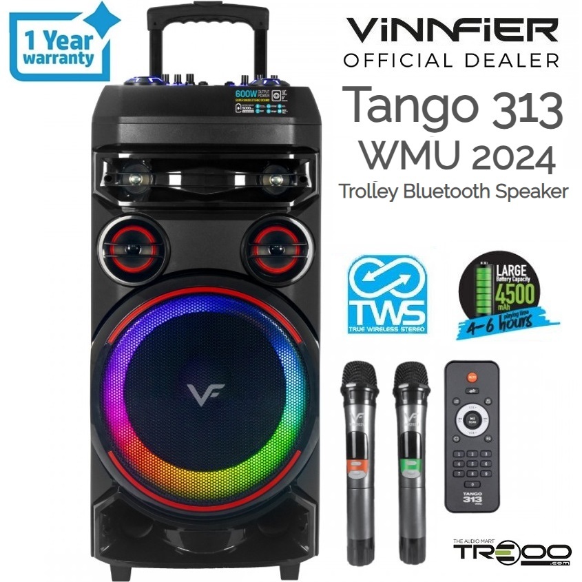 Vinnfier Tango 313 WMU (2024) Wireless Bluetooth Trolley Portable Speaker with Wireless Handheld ...