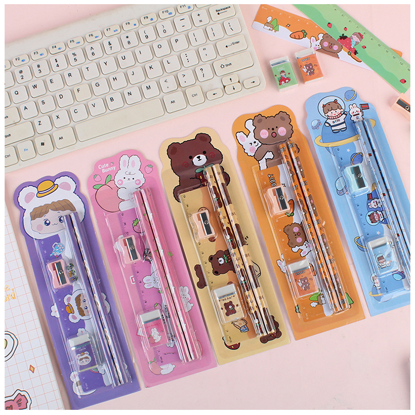 5PCS ~ Stationary Gift Set Pencil Ruler Rubber Kids Children Goodie Bag ...