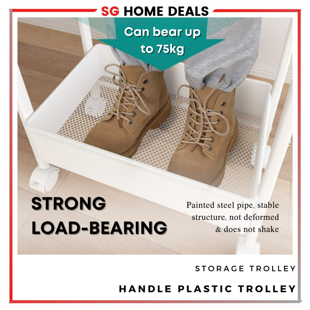 3/4 Tier Plastic Trolley Cart Handle, Plastic Trolley Storage Racks ...