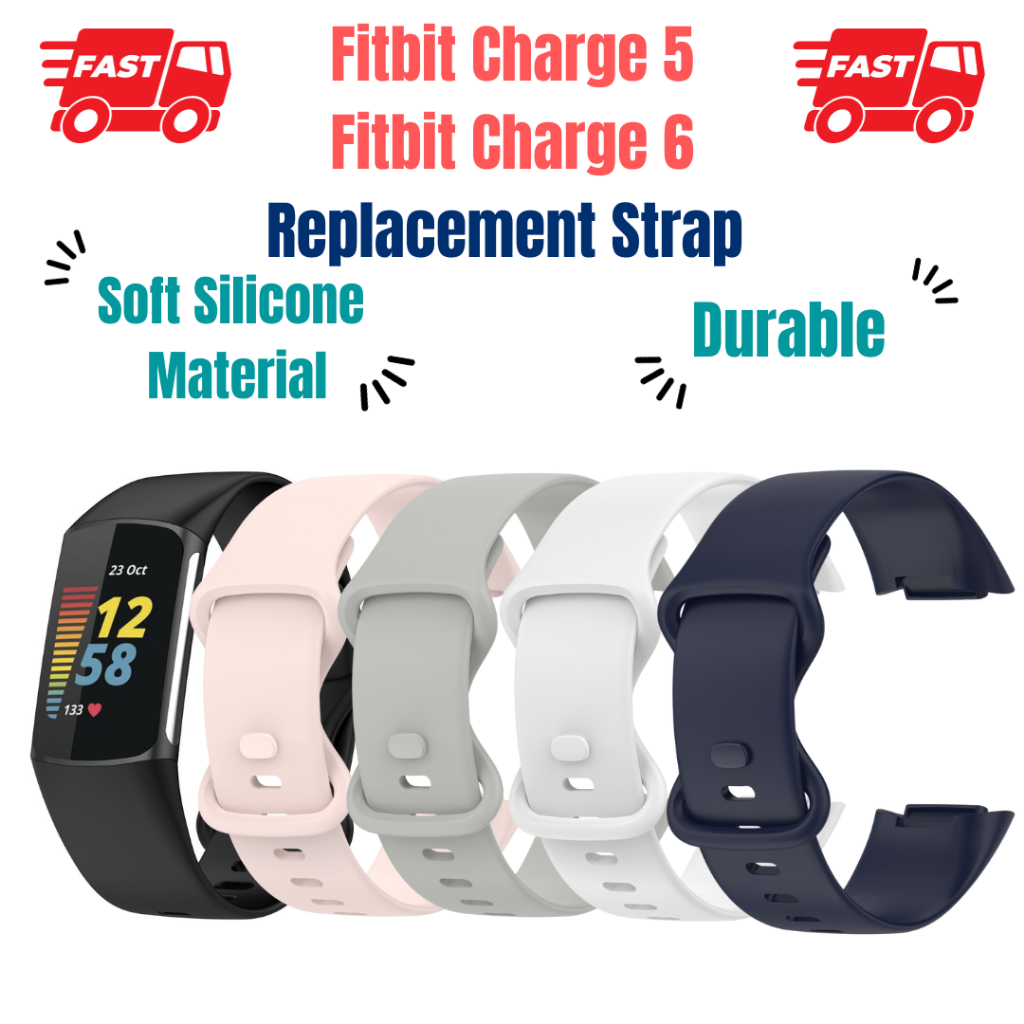 Fitbit Charge 5/6 Classic Silicone Rubber Smart Watch Replacement Band ...