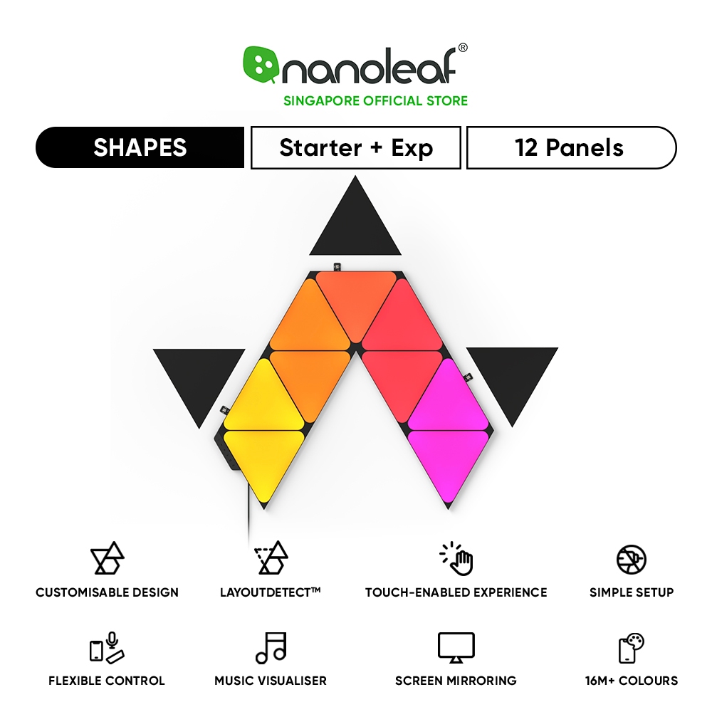 Nanoleaf Limited Edition Ultra Black Triangles Smarter Kit (9 panels ...