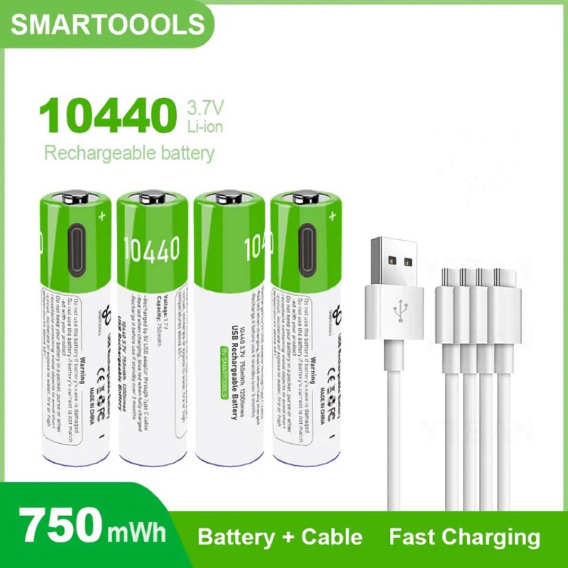 Smartoools 10440 750mwh 3.7V USB-C Lithium Rechargeable Battery ...