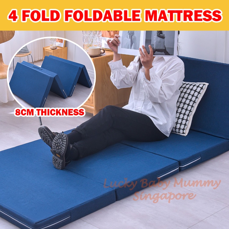4-Fold 8cm Thickness Foldable Mattress Topper Single Mattress Sponge ...