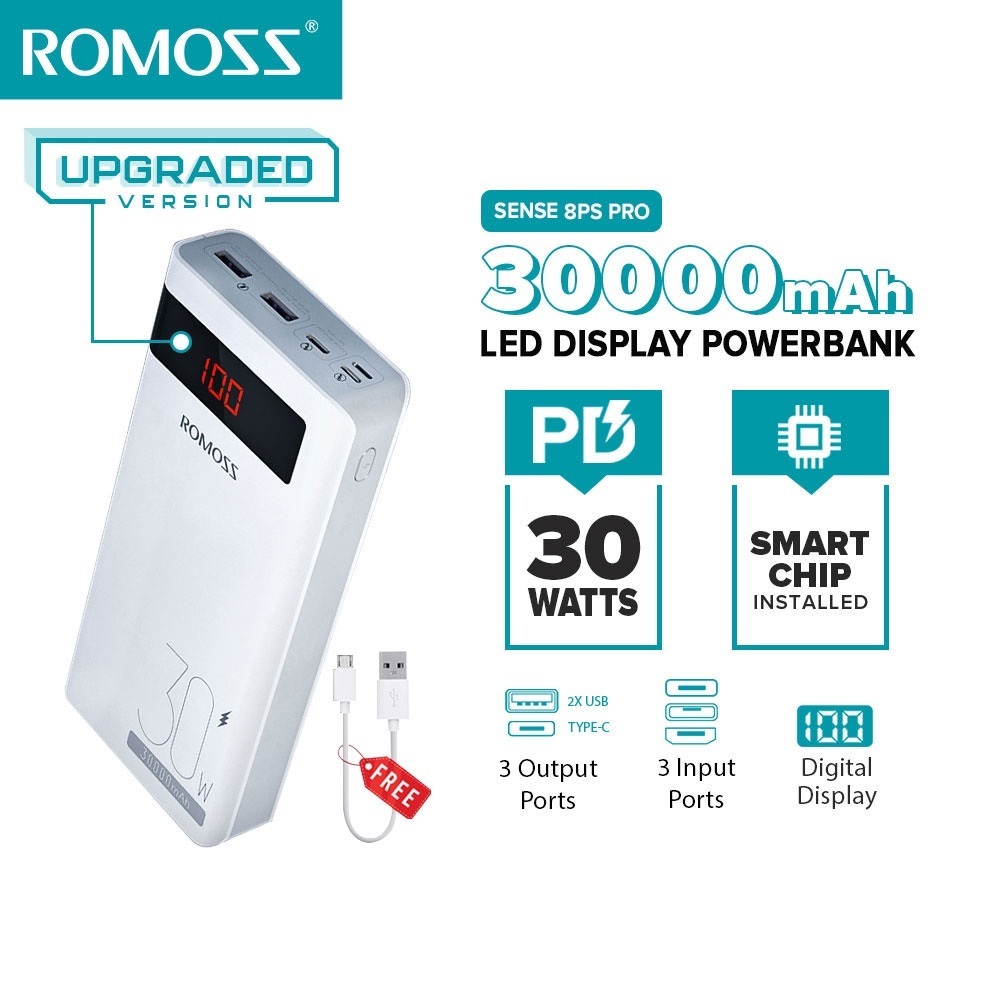 Romoss Sense 8PS Pro 30W 30000 mAh Powerbank Two-way Fast Charging ...