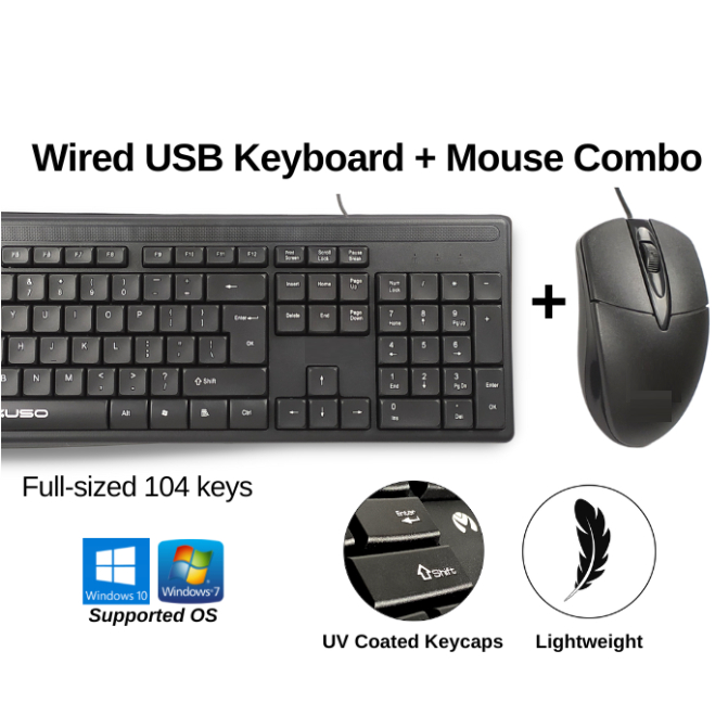Universal Black Wired 104 Keys Keyboard and Mouse Combo Set for Laptop ...
