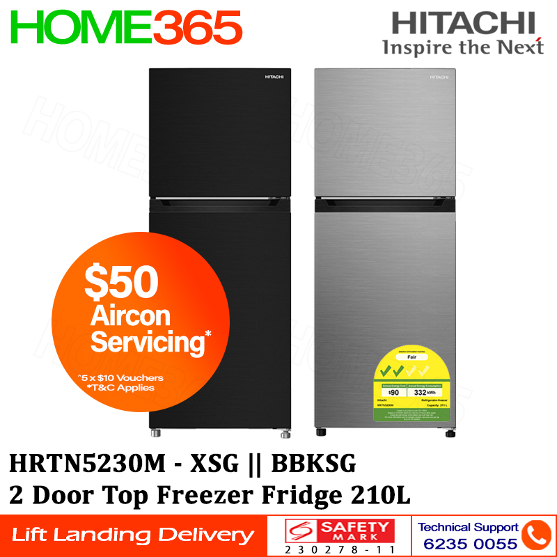 Hitachi 2 Door Top Freezer Fridge 210L HRTN5230M - HRTN5230MXSG ...