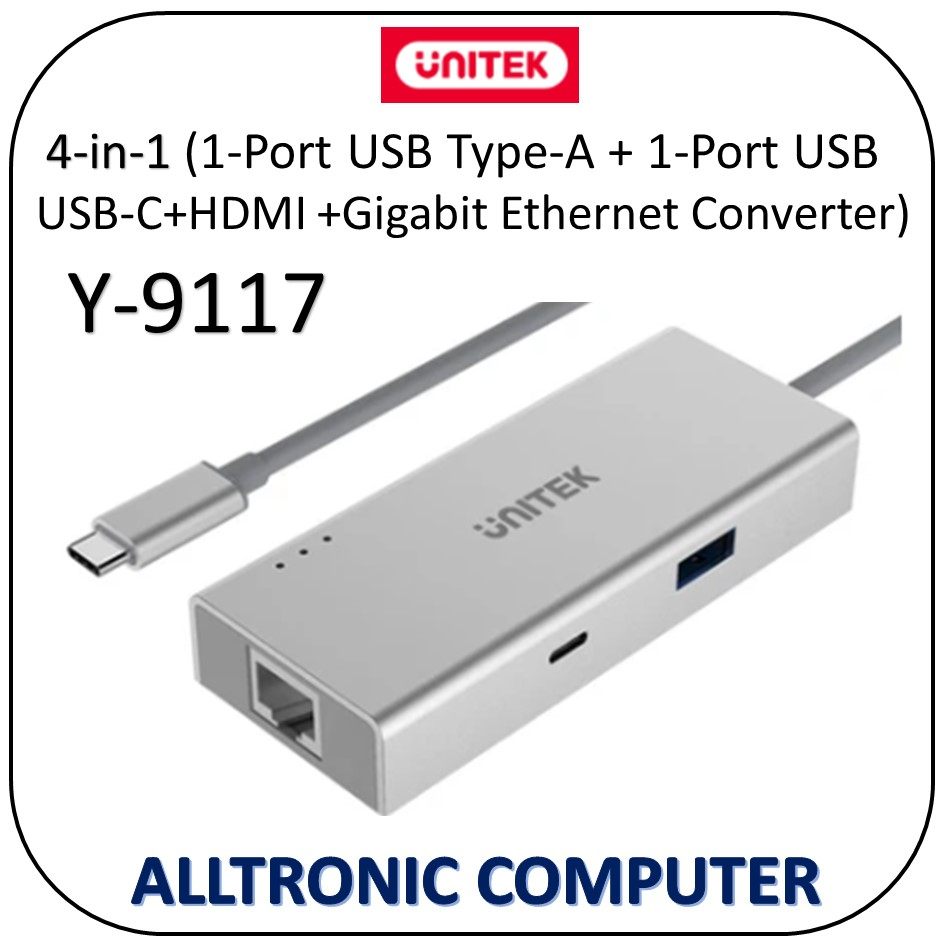 4-in-1 Powered USB-C Ethernet Hub with HDMI (1 x USB Type-A Female 1 x ...