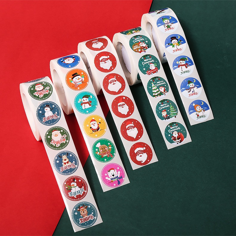 [SG] 🎅 🎄500 pcs 1inch Christmas Round Stickers Self-Adhesive Merry ...