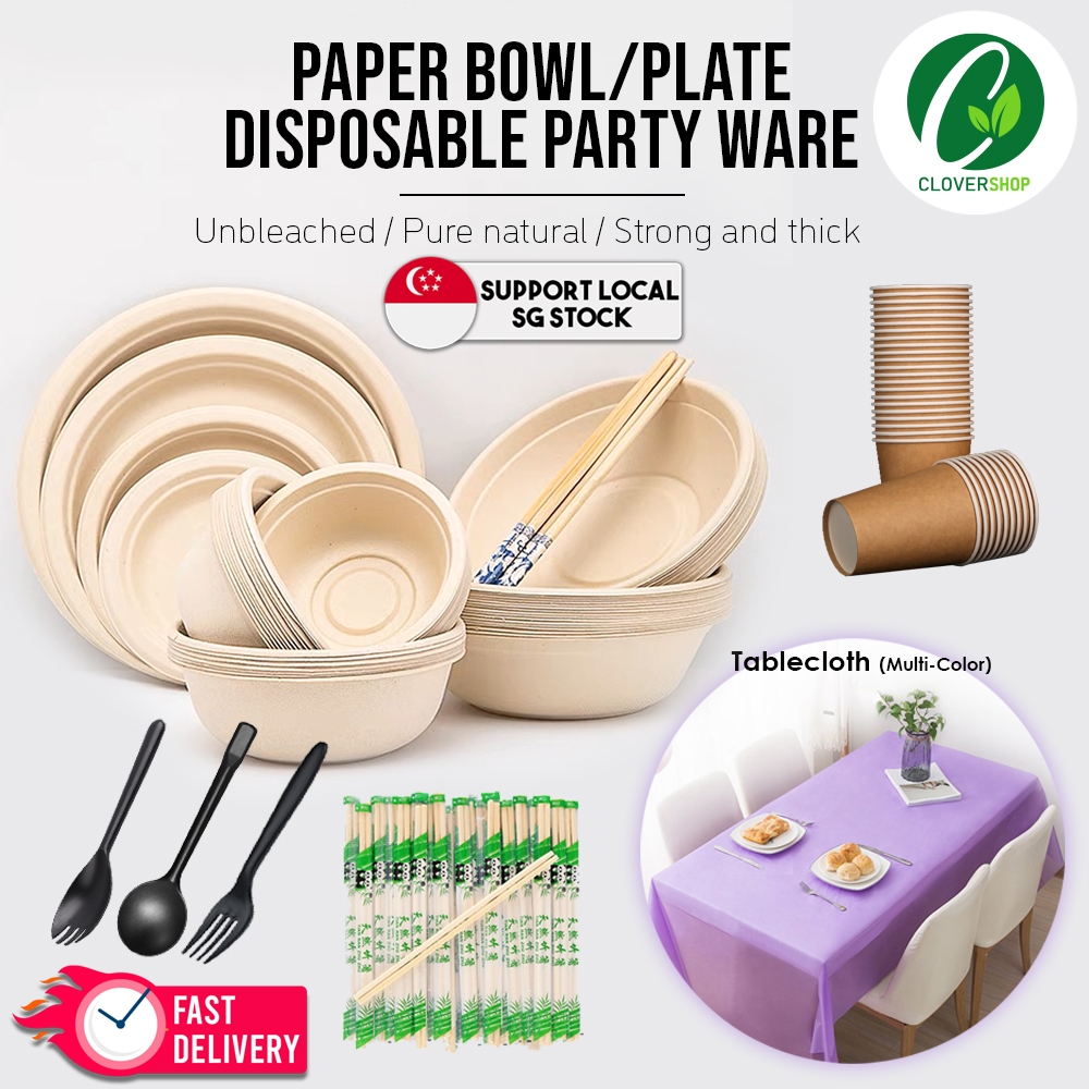 🔥SG Ready Stock🔥 Disposable Kraft paper bowl/plate/cup Biodegradable ...