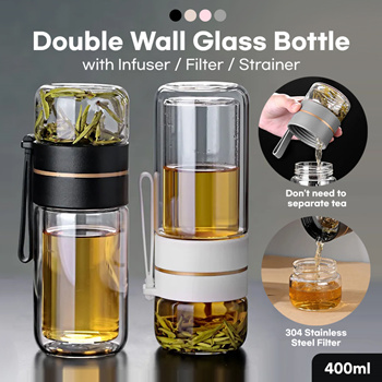 400ml Double Wall Glass Bottle Separation Water Tea Maker with Infuser ...