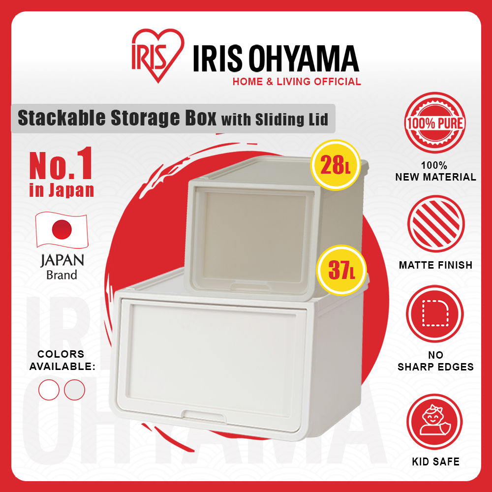 Iris Ohyama - FLAP Series Matte Stackable Storage Box with Sliding Lid ...
