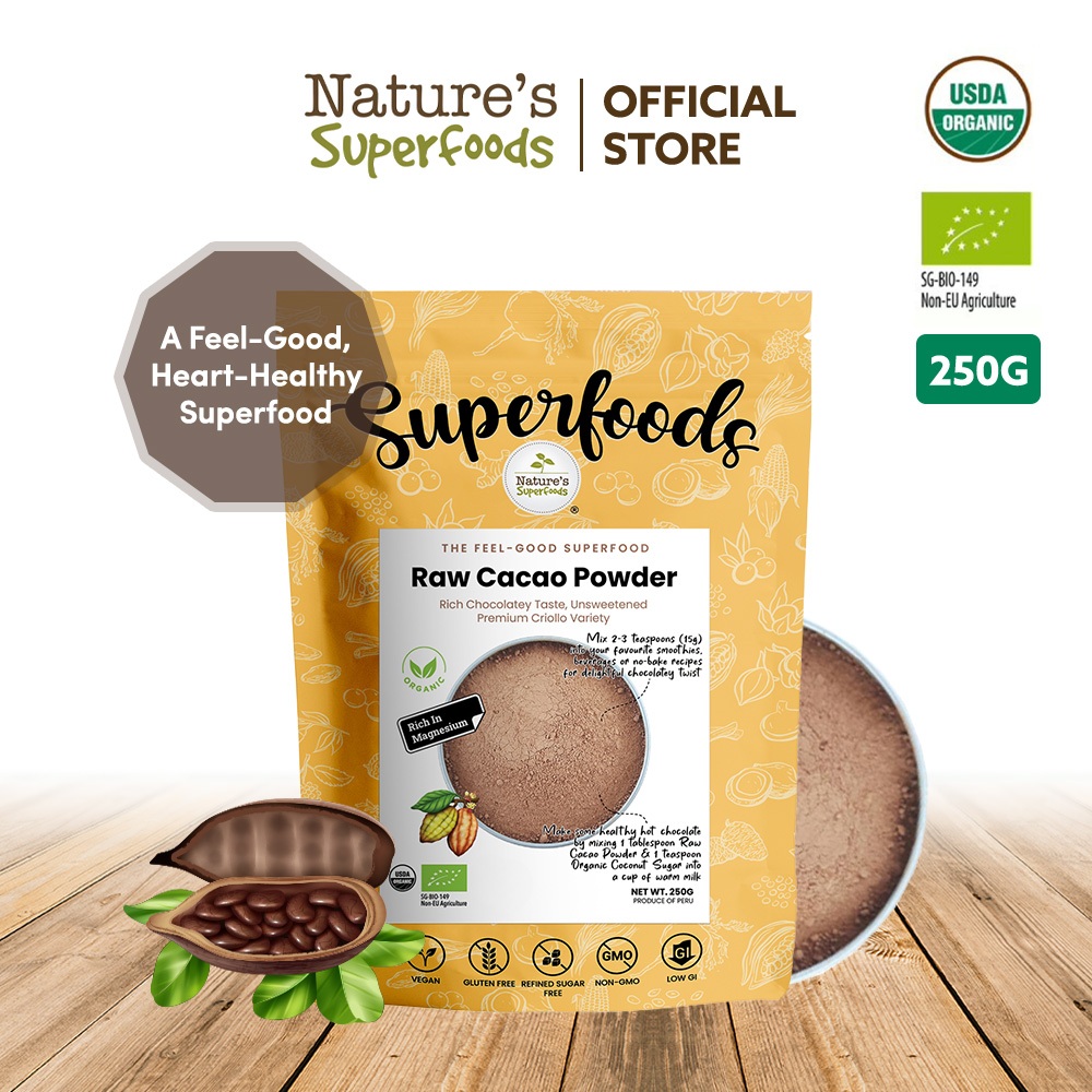 Nature's Superfoods Organic Raw Cacao Powder 250g l Non-Alkalized ...