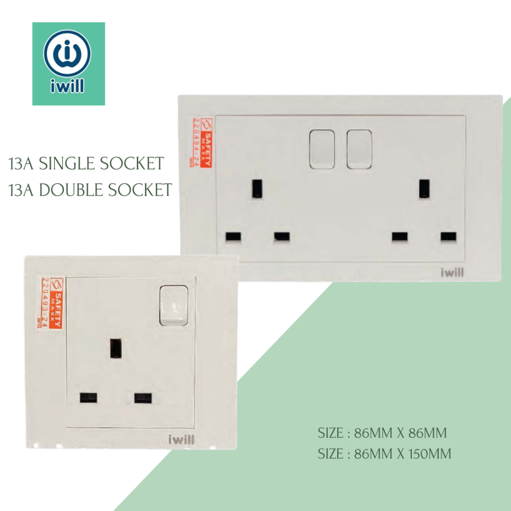 IWill Wall Mount Single / Double 13A Socket Switch For Home and ...