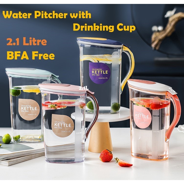 Beihe 2.1L Water Pitcher Set with Cups Cold Water Flask Water Jug ...