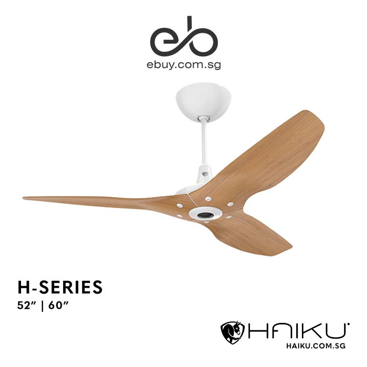 Haiku 52" / 60" H-series DC Fan, Caramel, White Stem Universal Mount ...