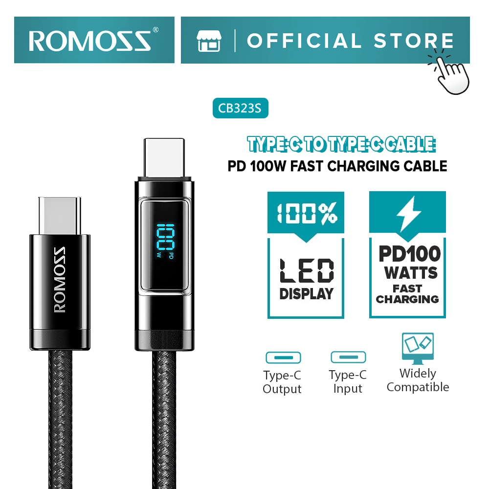 Romoss 100W Usb C Cable Fast Charging Quick Charge Type C to USB C Cable 5A QC 4.0 Data Cable ...