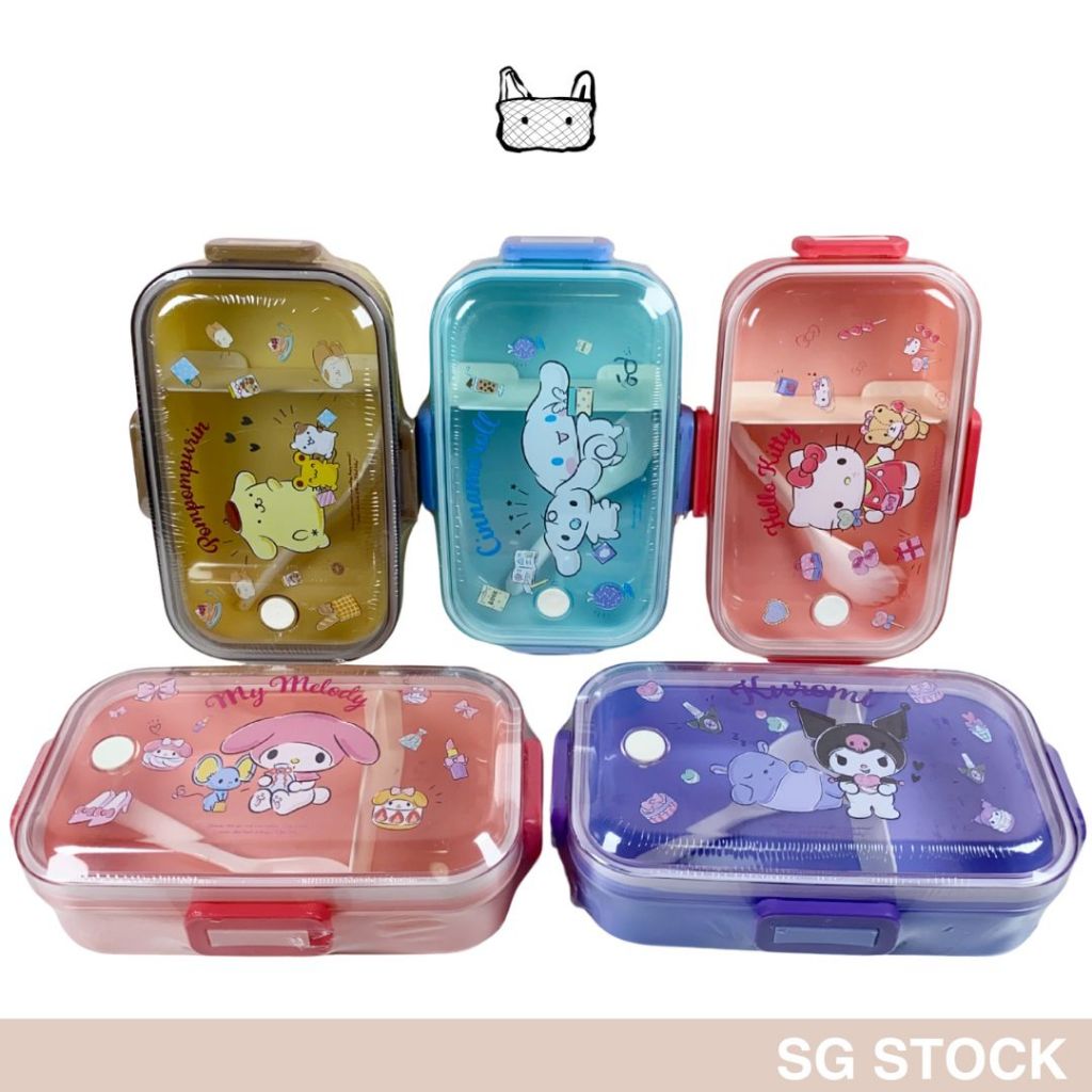 {SG} Good Quality Sanrio Bento Plastic Double Grid Snack Lunch Box ...