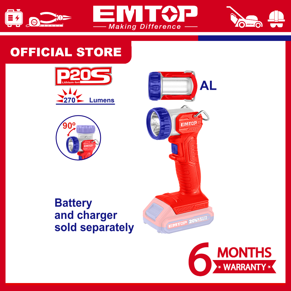 EMTOP 20V Lithium-ion Work Lamp ELWL2038 | Shopee Singapore
