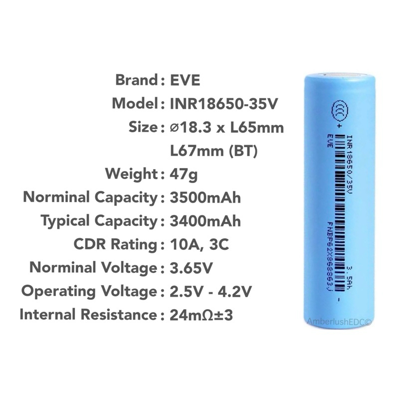 Original EVE 35V 18650 3500mah 10A 18650 3.7V Rechargeable Battery ...