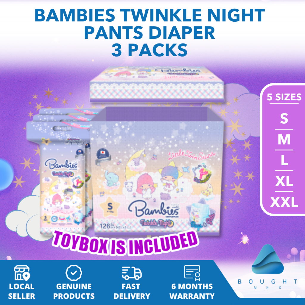 💕TOYBOX INCLUDED💕 Bambies Twinkle Night Pants Diaper Size S-XXL x 3 ...