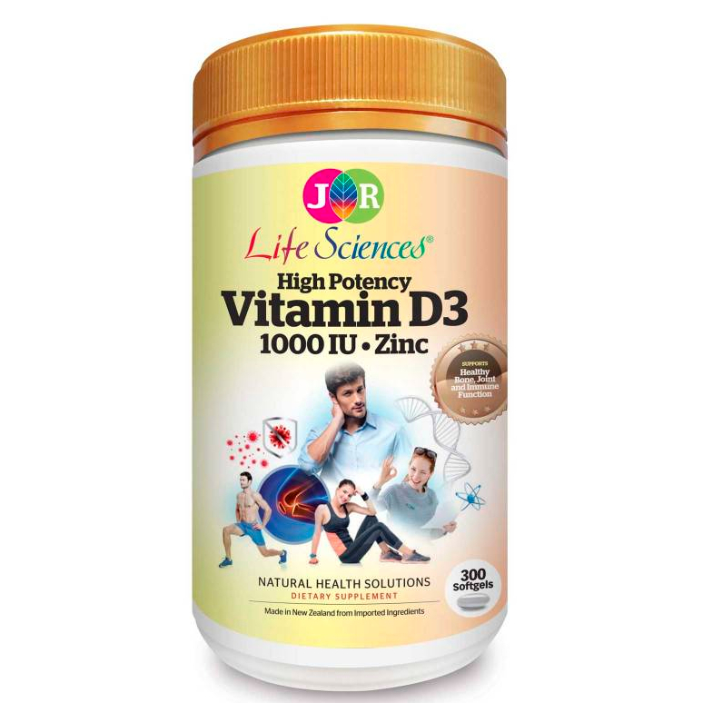 JR Life Sciences High Potency Vitamin D3 1000IU with Zinc (300 Softgels ...