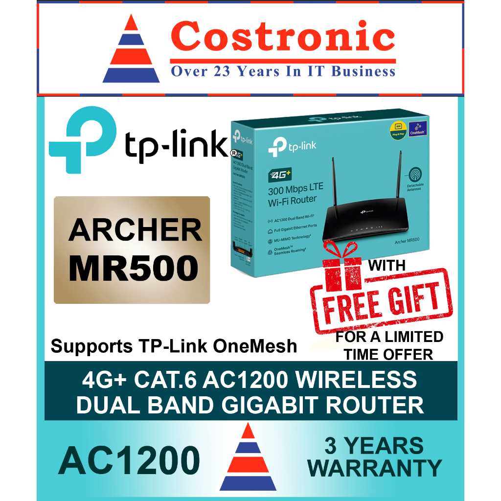 TP-Link MR500 4G+ Cat6 AC1200 Wireless Dual Band Gigabit Router ( 3 ...