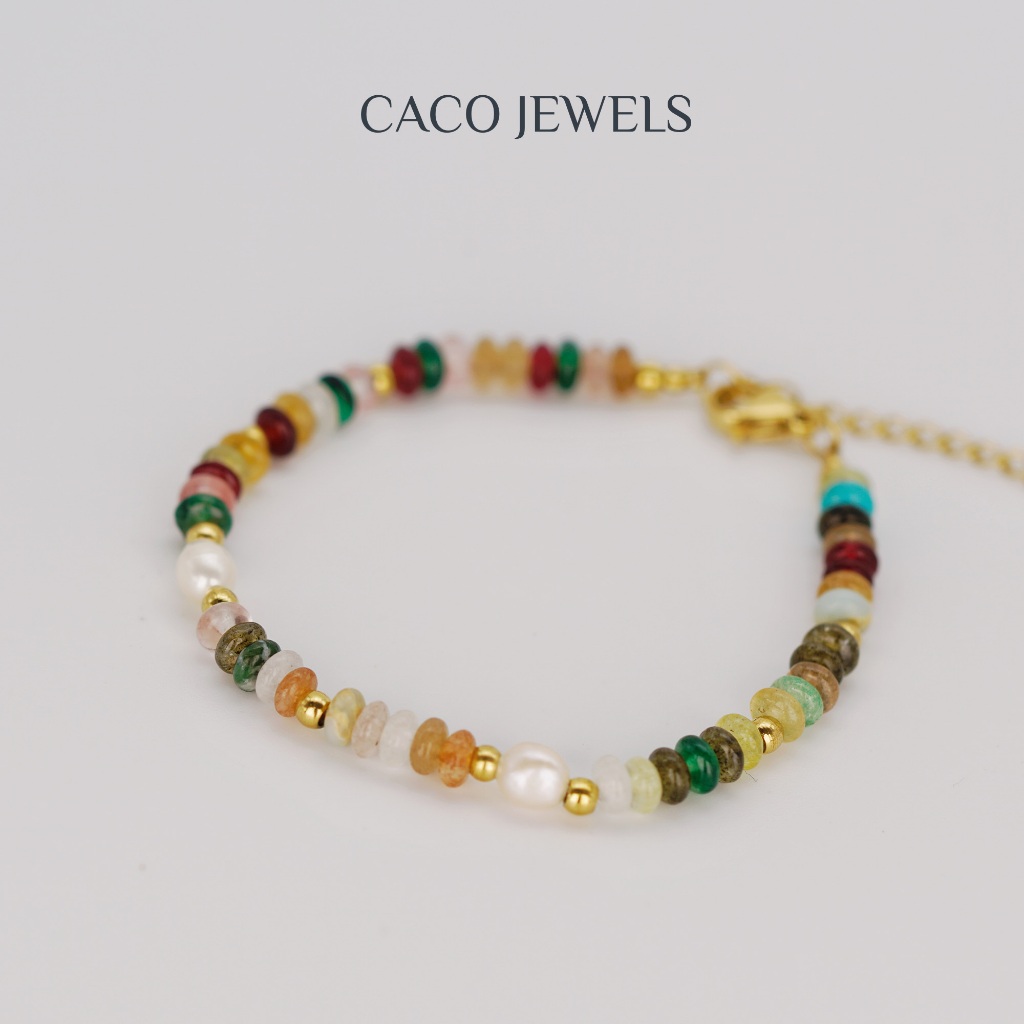 CACO Freshwater Pearl Boho Bracelet 14K Gold Plated Natural Gemstone ...