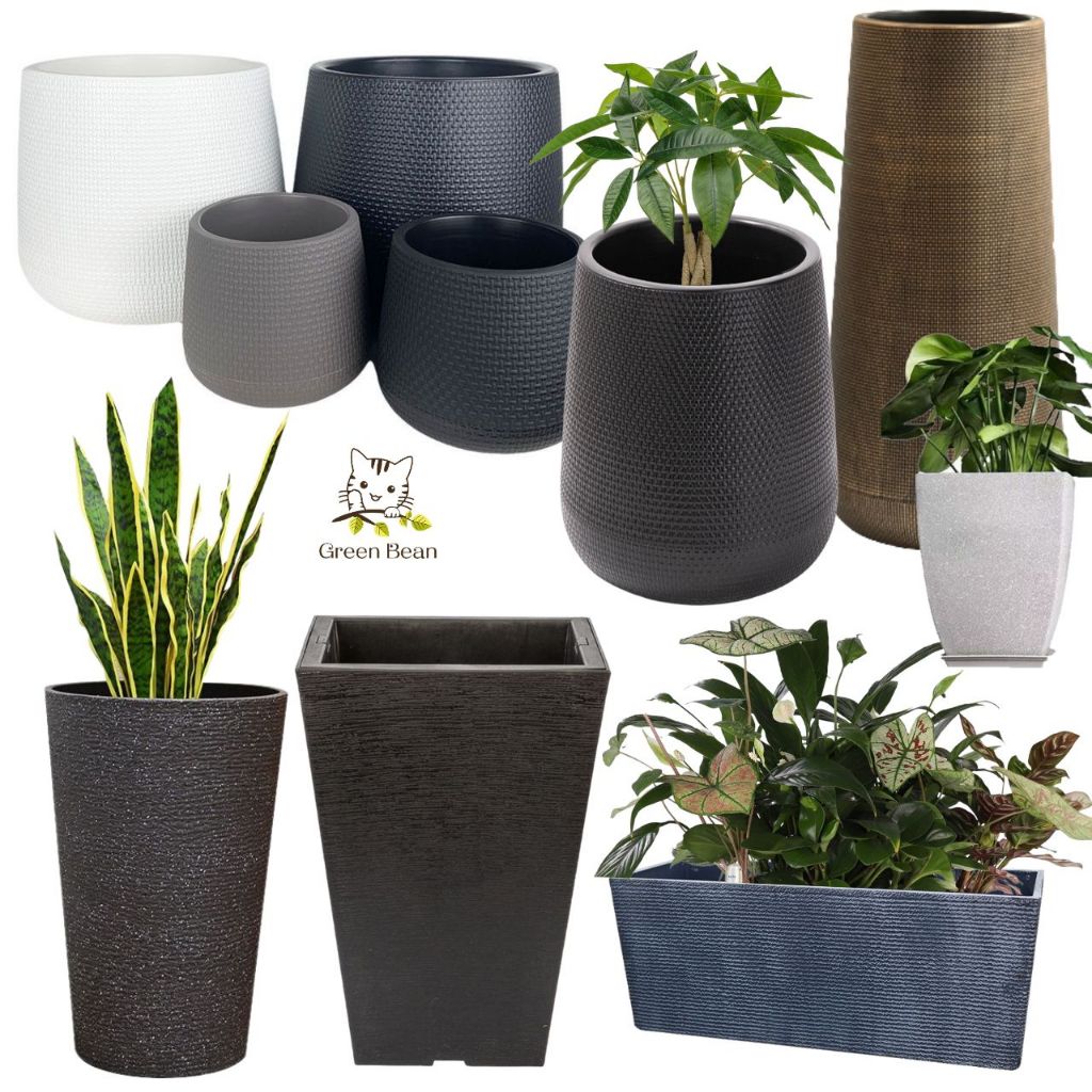 Resin Pot Planter Box Gold Black White Drainage Seamless Saucer Indoor ...