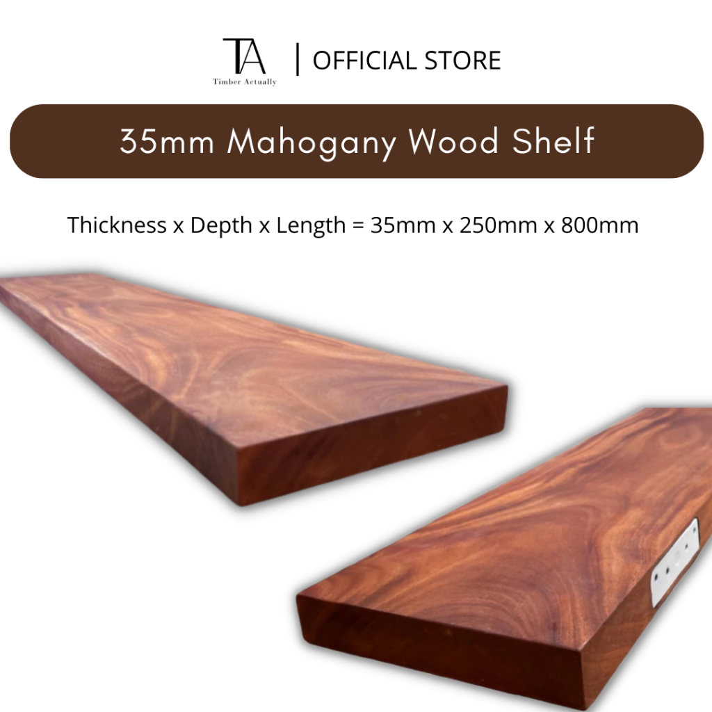 [SG STOCK] 35mm Thickness Mahogany Wall Shelf Floating Wood Wall ...