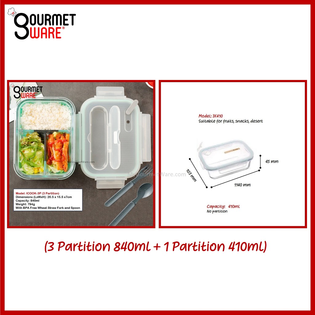 [SG Stock] Glass Lunch Box with Cutlery Storage | BPA Free and Leak ...