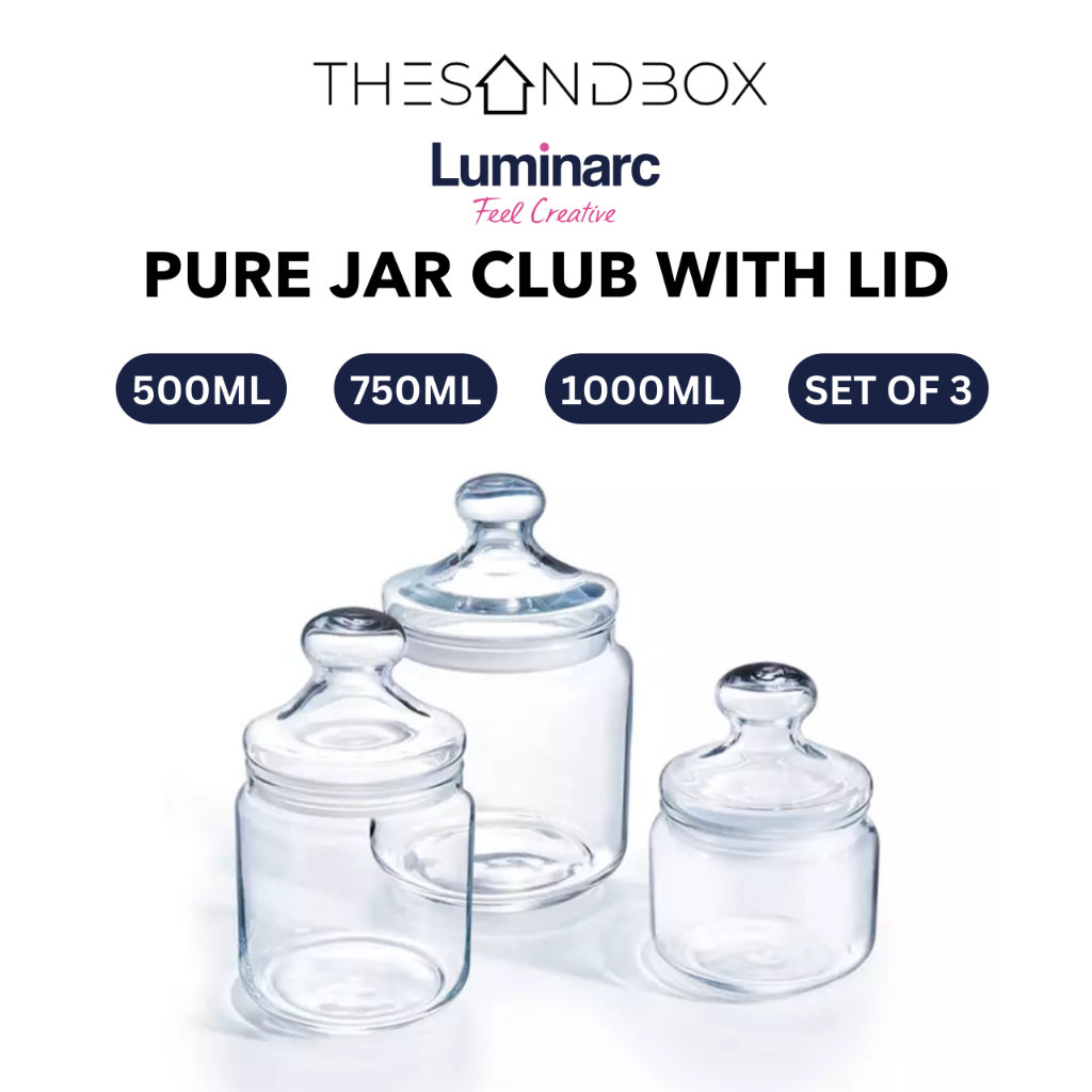 Luminarc Pure Jar Club with Lid [ Glass Air Tight Food Storage ...