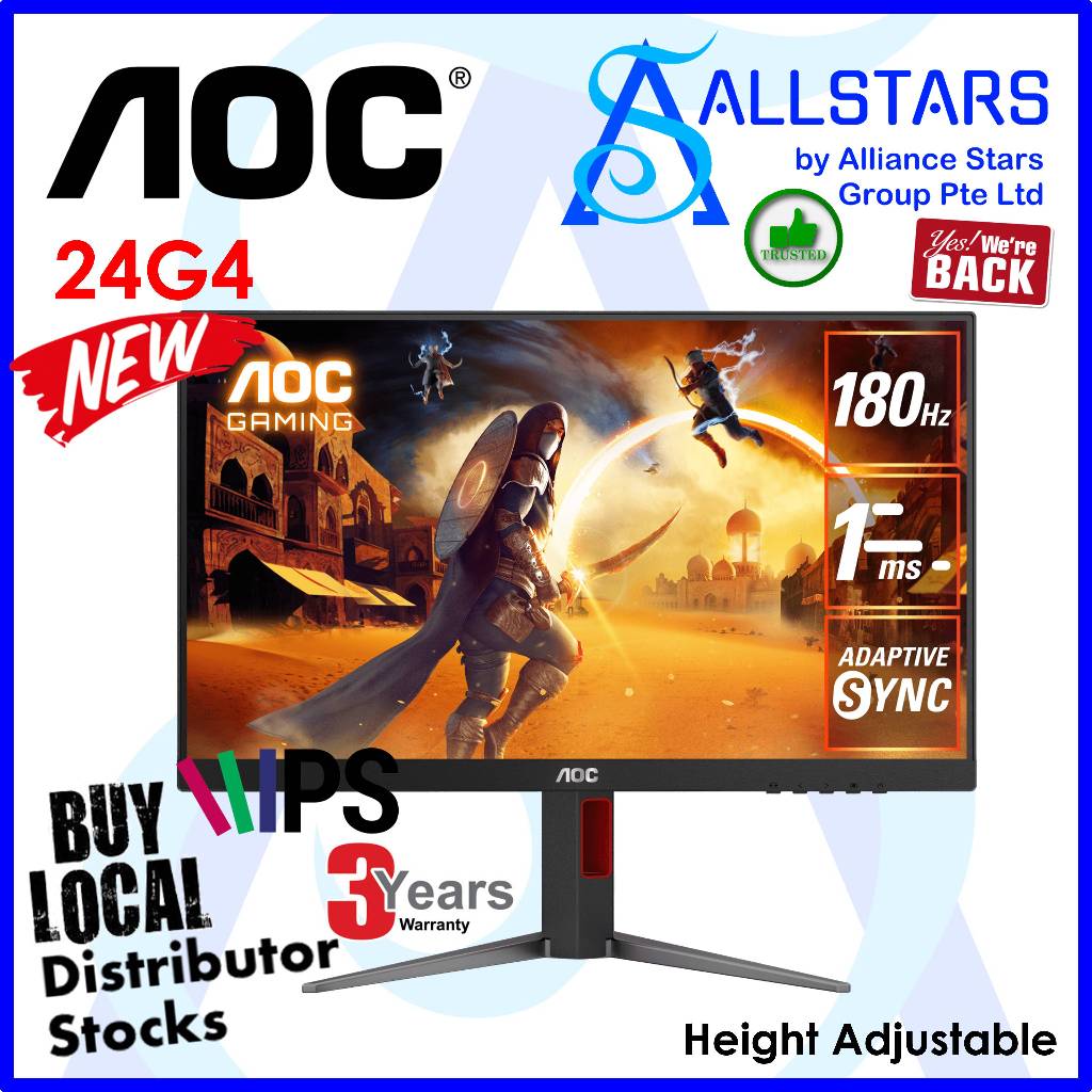 AOC 24G4 Gaming Monitor / 24" Inch / Fast IPS / Adaptive-Sync ...