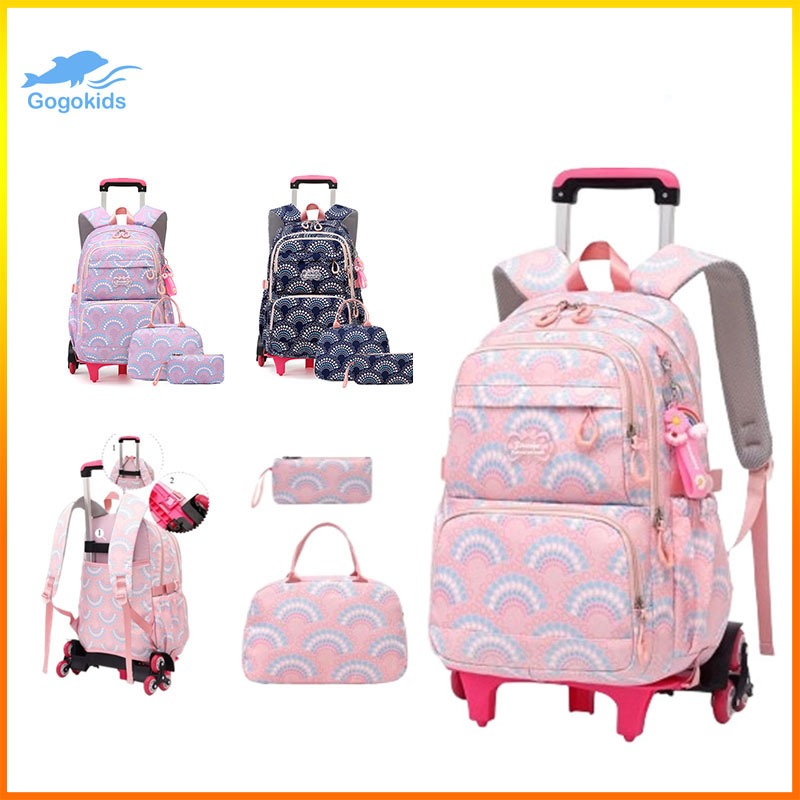 6 Wheels School Bag Trolley Rolling Backpack Wheeled School Bag ...