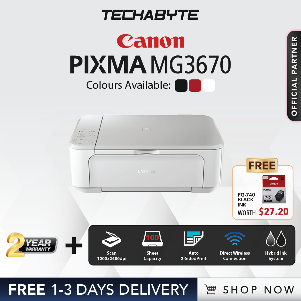 Canon PIXMA MG3670 Wireless Photo All-In-One with Auto Duplex Printer (White/ Red/ Black ...