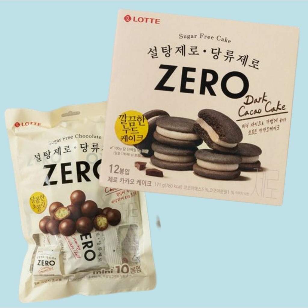 [LOTTE] Zero Sugar Dark Cacao Cake(12pcs)/ Crunchy Chocolate Ball(140g ...