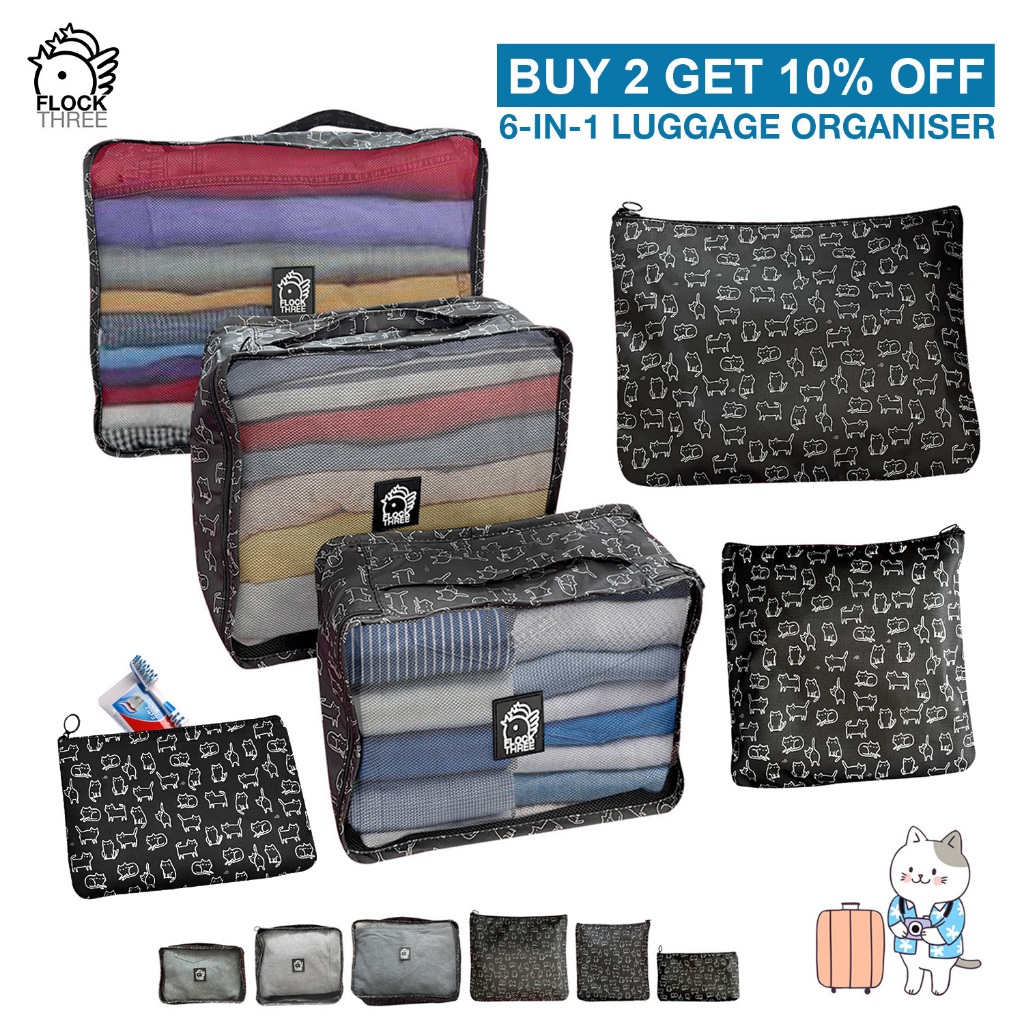 FLOCK THREE 6pcs Luggage Organisers Suitcases Packing Cubes Bags Set ...
