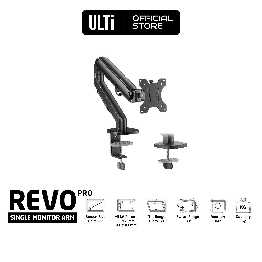 ULTi Revo Pro [Black Edition] Single Monitor Arm | Fits most 32 inch ...