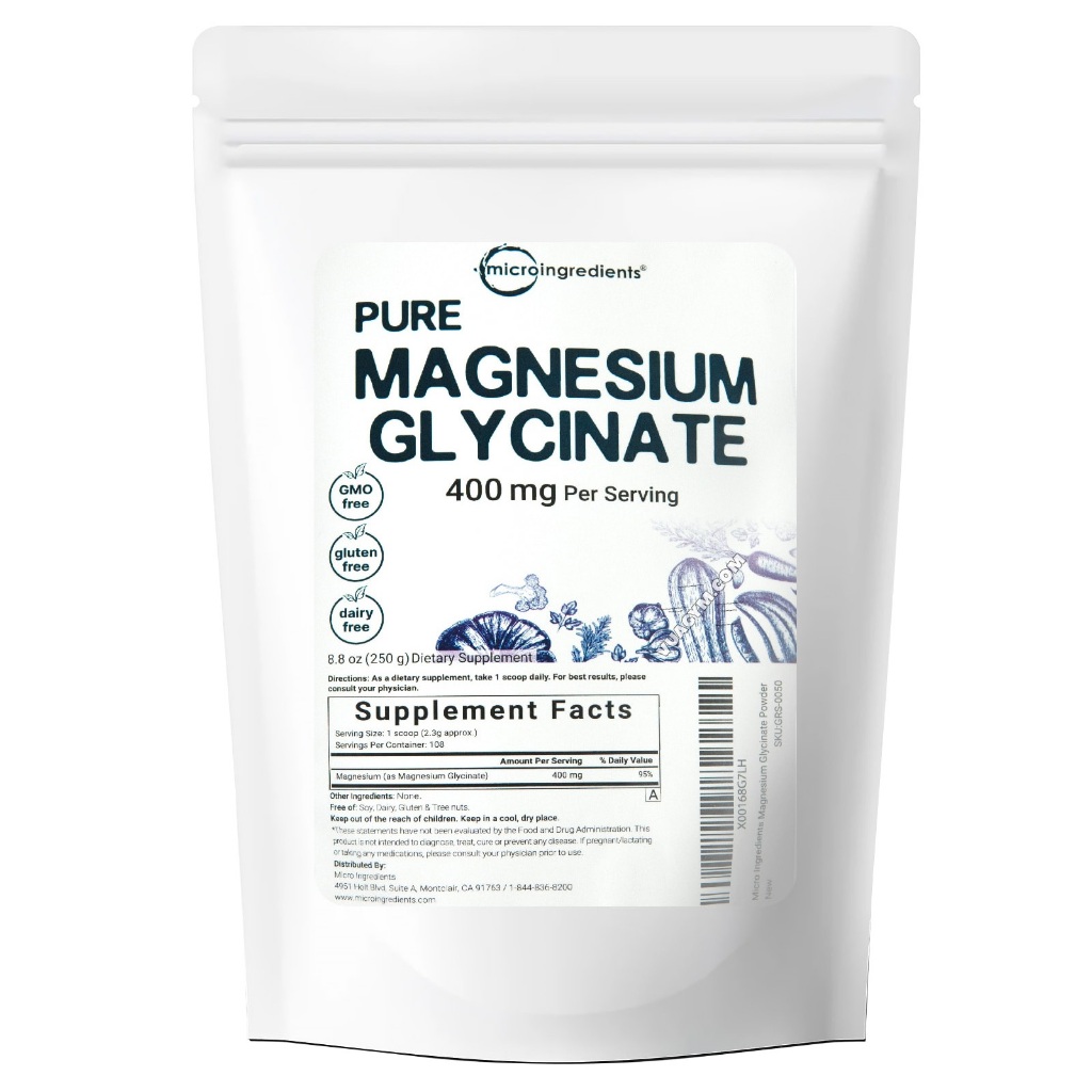 Micro Ingredients Pure Magnesium Glycinate Powder 400mg 250g Support ...