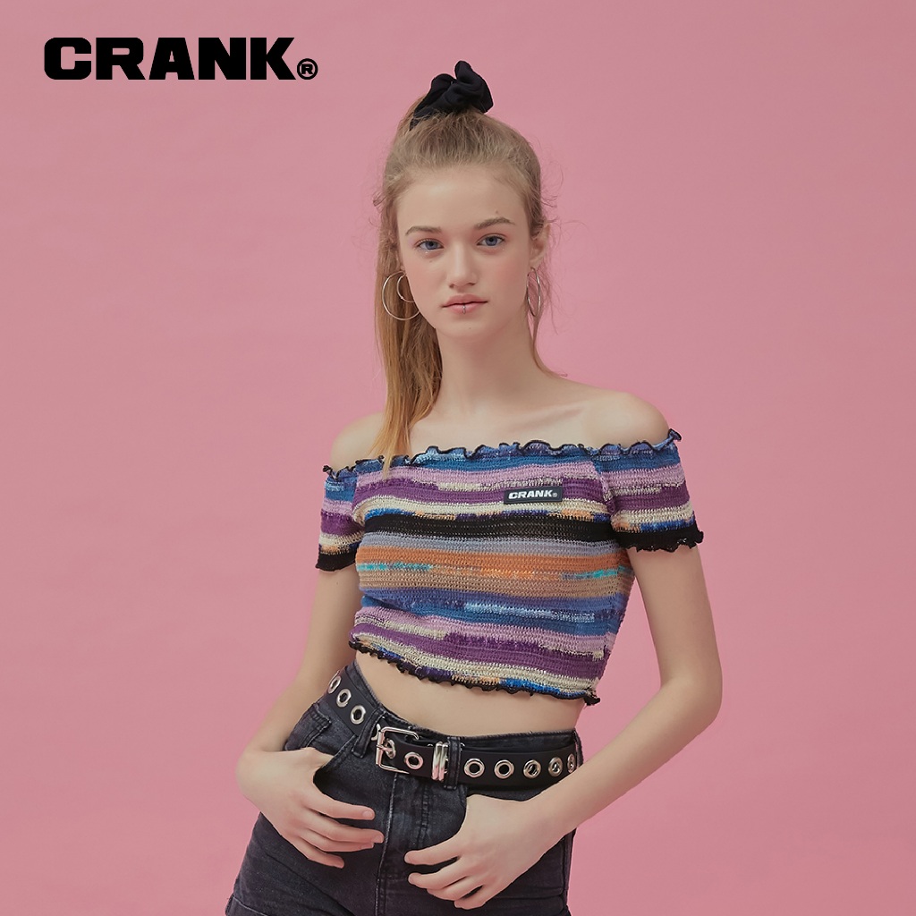 [LE SSERAFIM SAKURA Pick] Stripe off Shoulder Orange (Korean Idol Pick ...