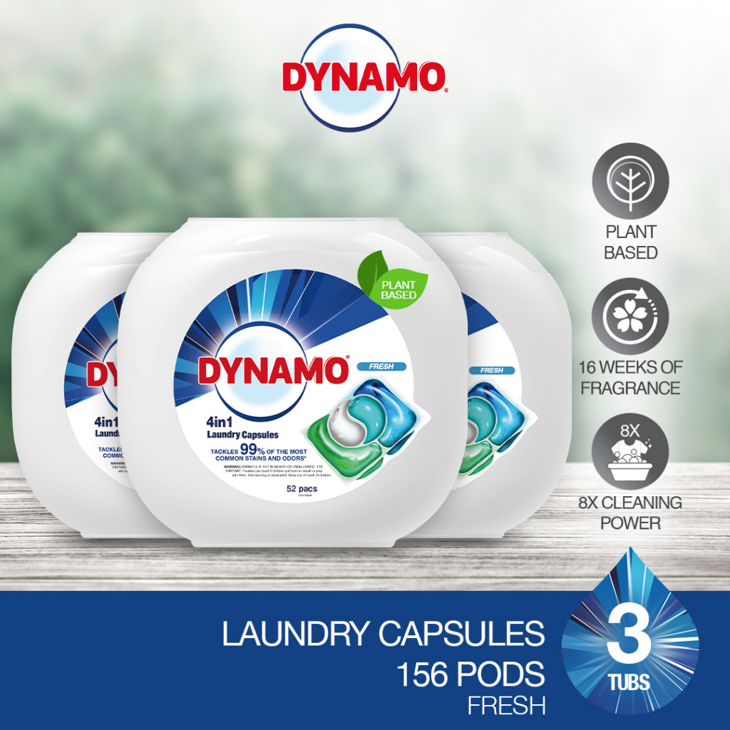 DYNAMO 4in1 Plant Based Laundry Capsules 52 Pods x 3 Tubs | Shopee ...