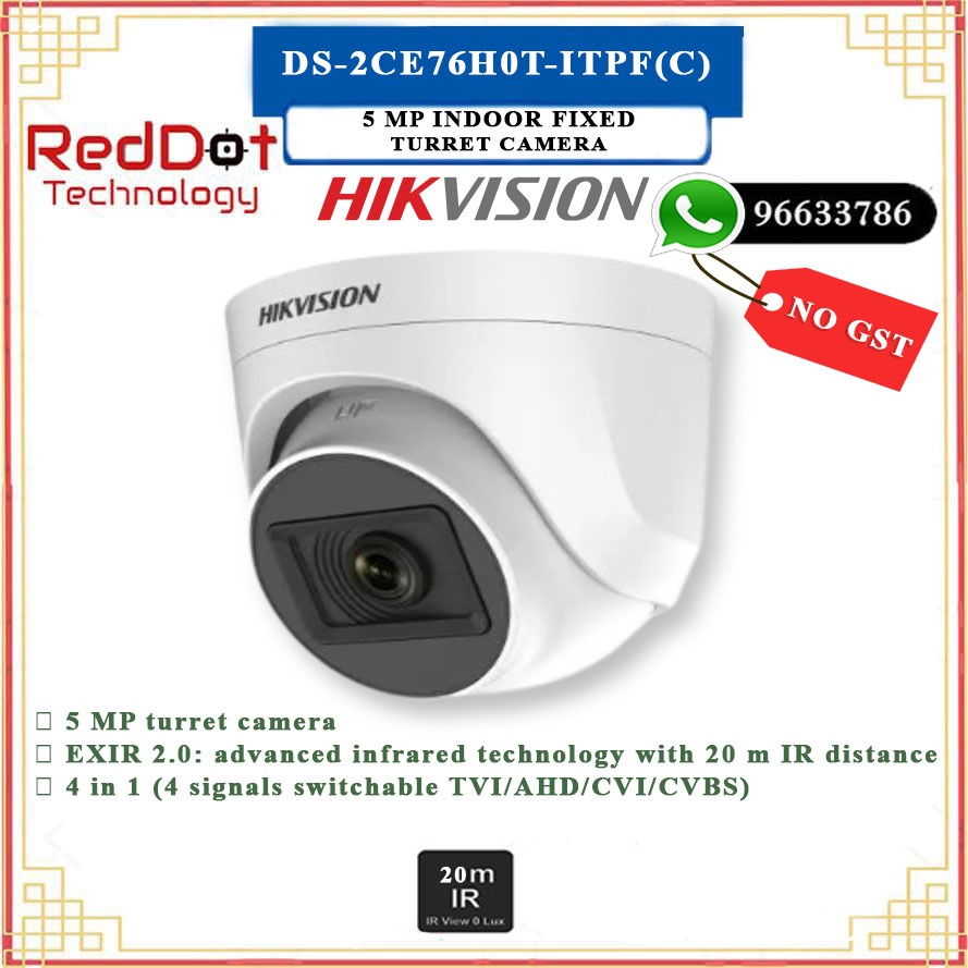 HIKVISION DS-2CE76H0T-ITPF(C) 5 MP Indoor Fixed Turret Camera (Local SG Seller) #Reddot ...